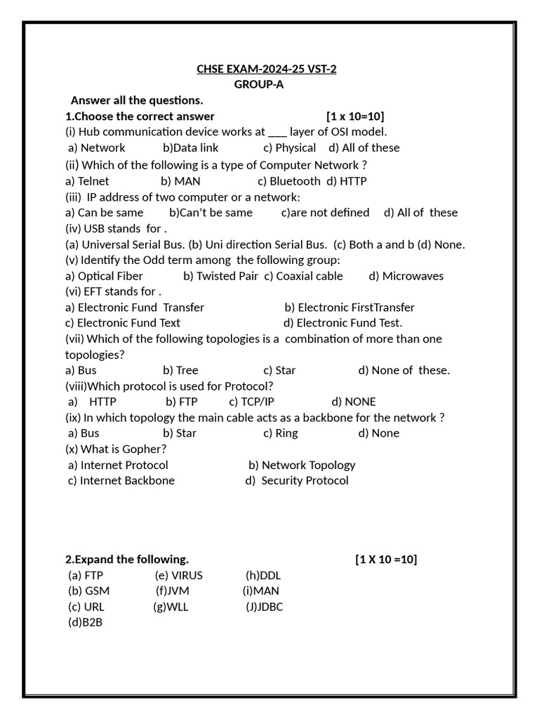 Chse Exam VST - 2 2024-25 Update | PDF | Computer Network | Internet ...
