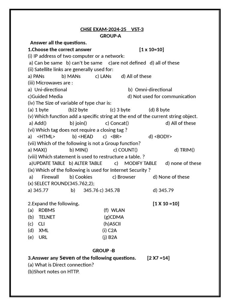 Chse Exam VST-3 2024-25 Update | PDF | Html | Computing