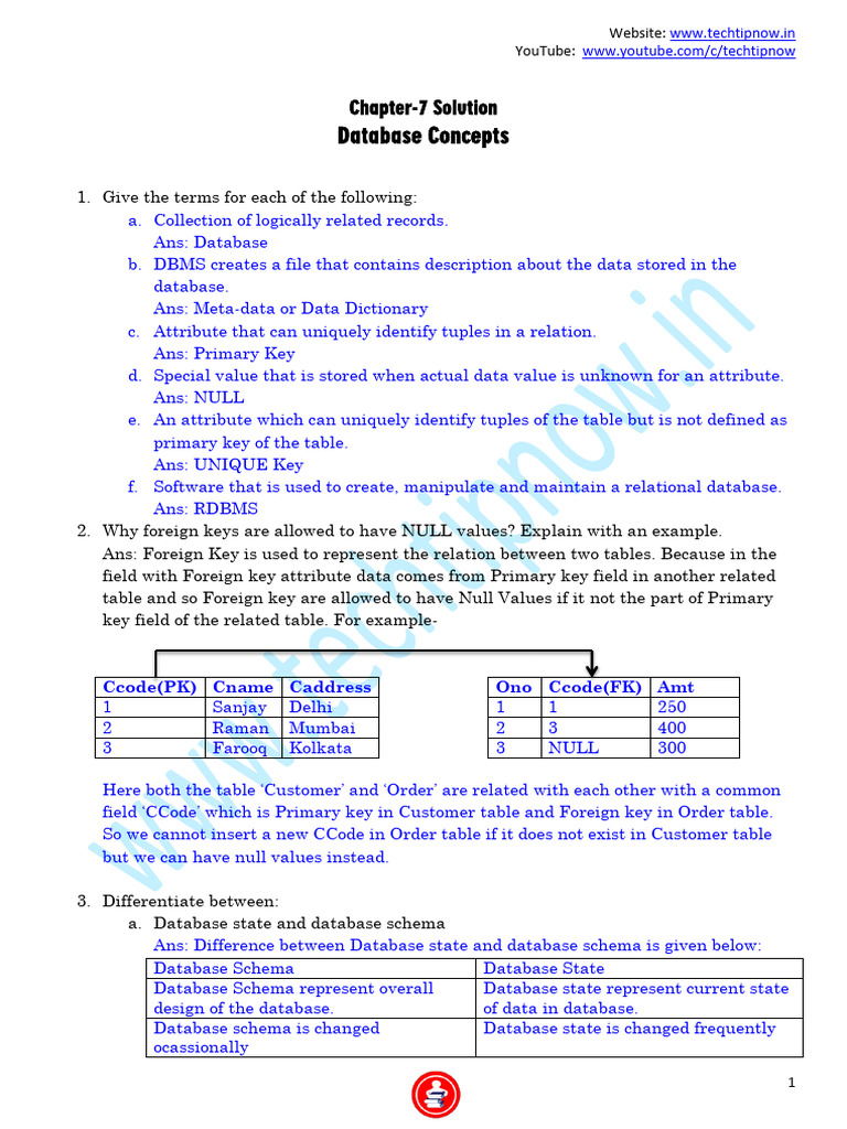 Chapter 7 Solution NCERT IP CLASS 11 | PDF | Relational Database | Relational Model