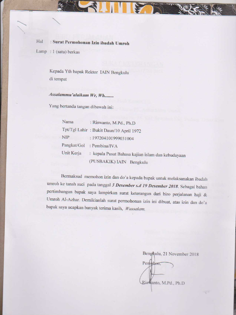 Permohonan Izin Umroh an Riswanto | PDF