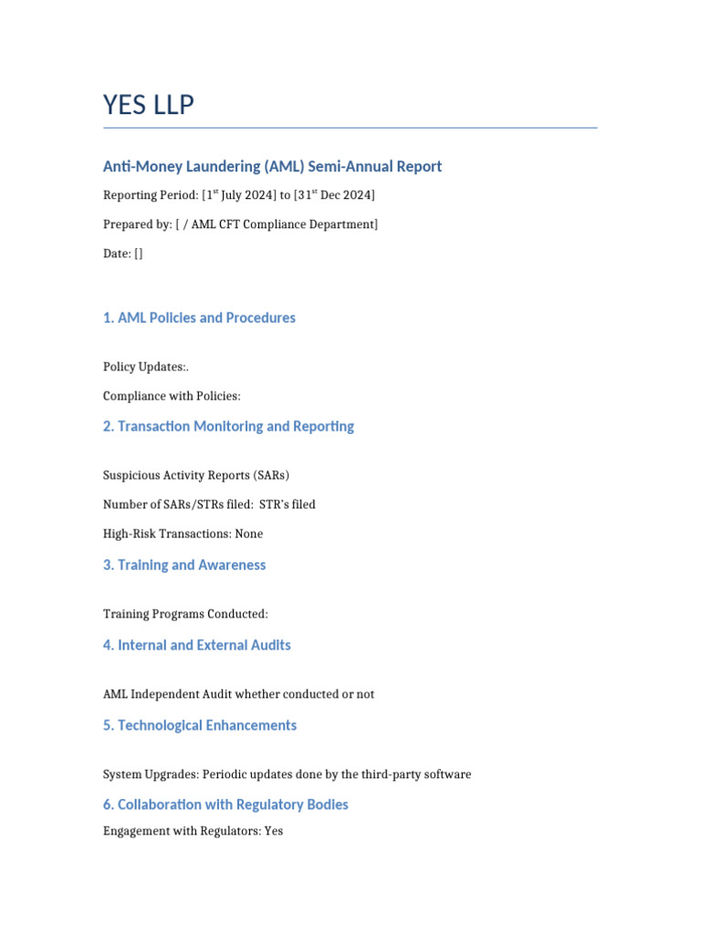 AML Semi Annual Report 2024 - Sample 1 | PDF