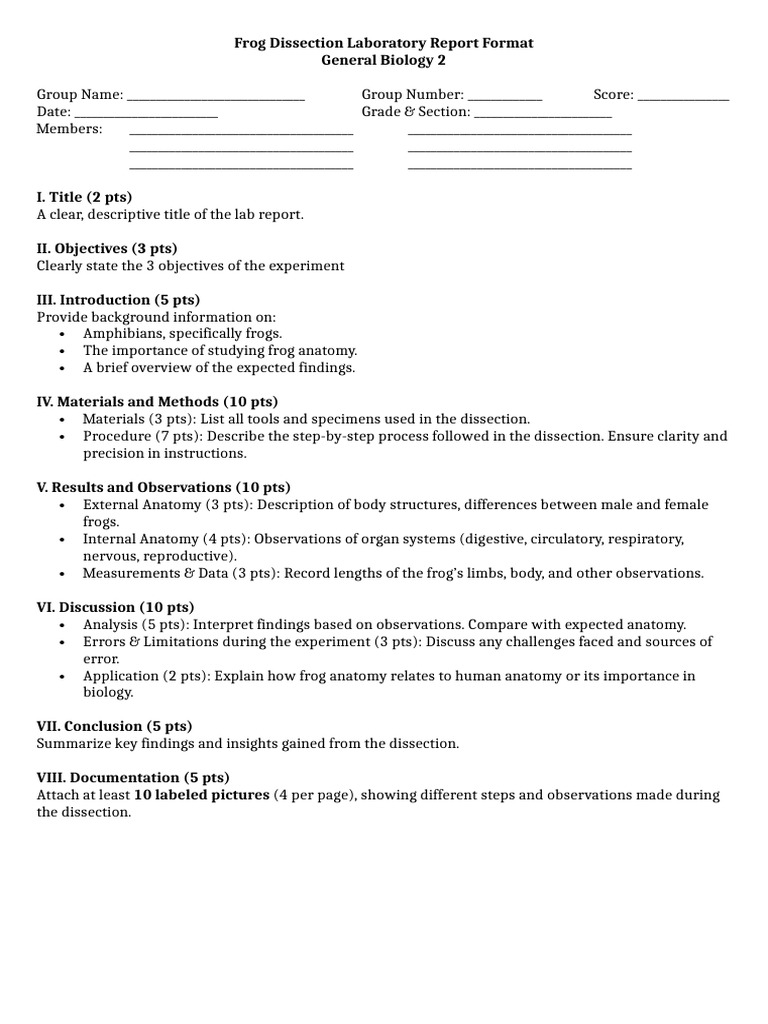 GB2 Frog Dissection Laboratory Report Format | PDF | Anatomy | Experiment
