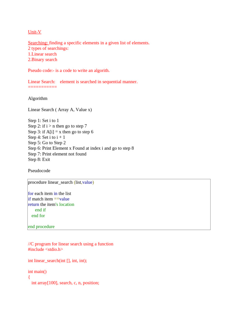 Unit V - Searching and Sorting | PDF | Software Engineering | Algorithms And Data Structures