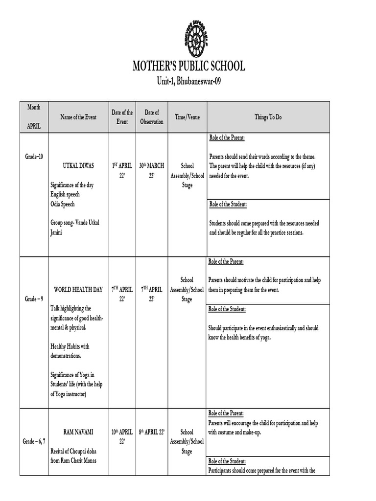 Activity Planner For Parents (2022-23) | PDF