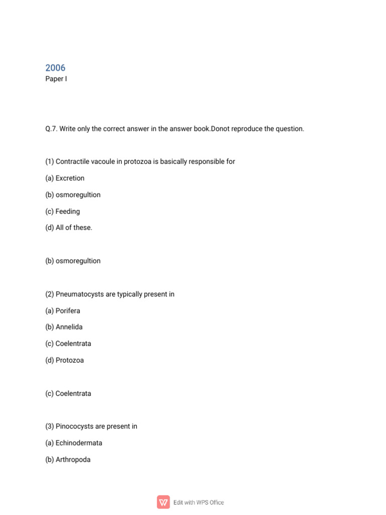 Zoology Mcqs Animal Phyla | PDF