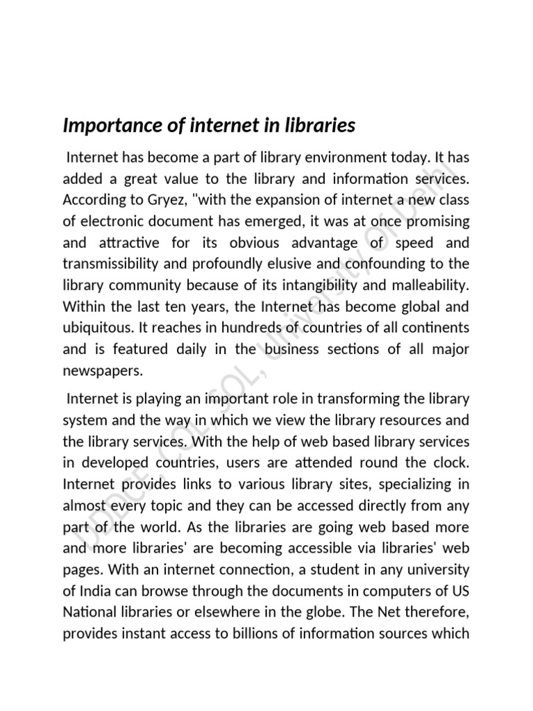 Importance of Internet in Libraries | PDF | Libraries | Internet
