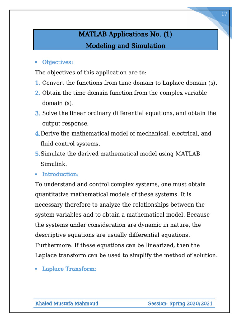 Modeling and Simulation | PDF | Mathematical Model | Laplace Transform