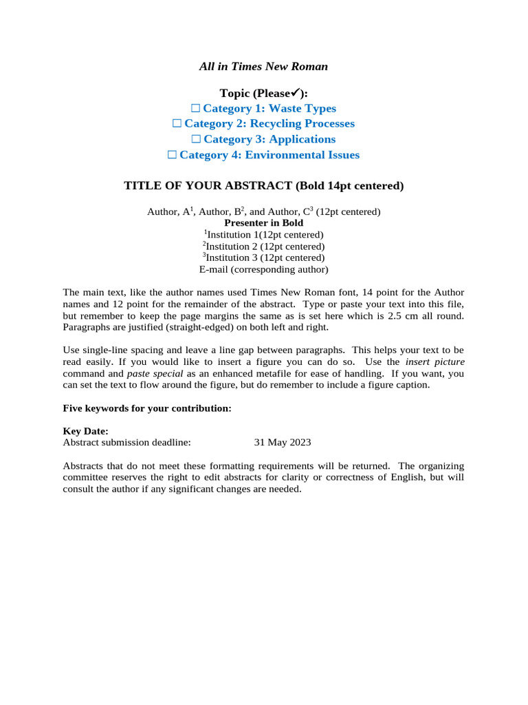 Waste Management Abstract Guidelines | PDF