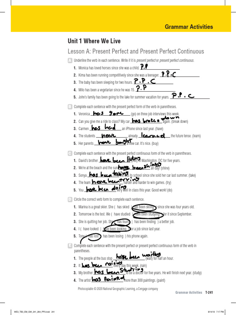 Lesson A Grammar Handout | PDF | Language Mechanics | Grammar