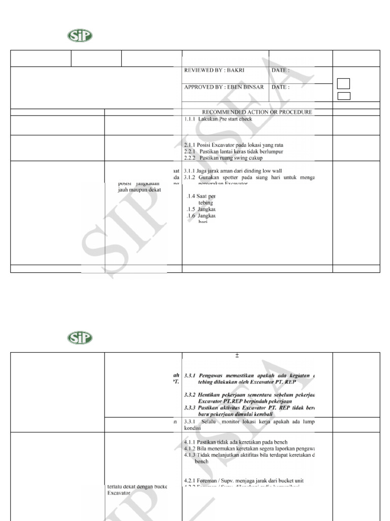 SIP-JSEA Pekerjaan Di Dinding Higwall | PDF