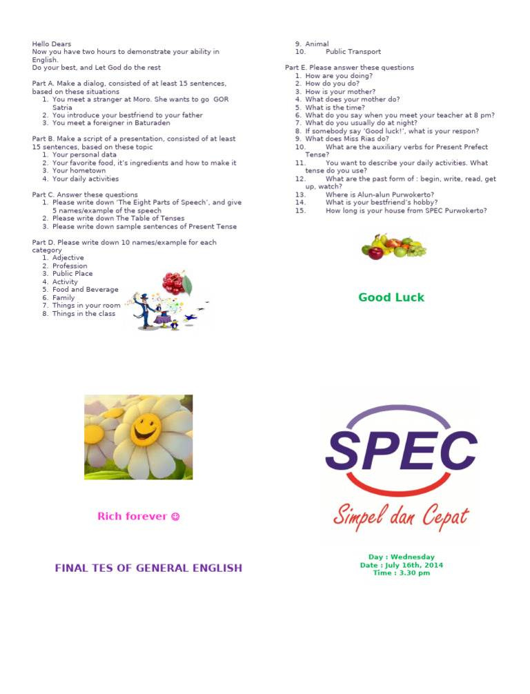 Rich - Final Test General English Anti | PDF | Grammatical Tense ...