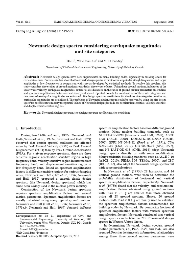 Newmark Design Spectra Considering Earth Magnitude | PDF | Spectral ...