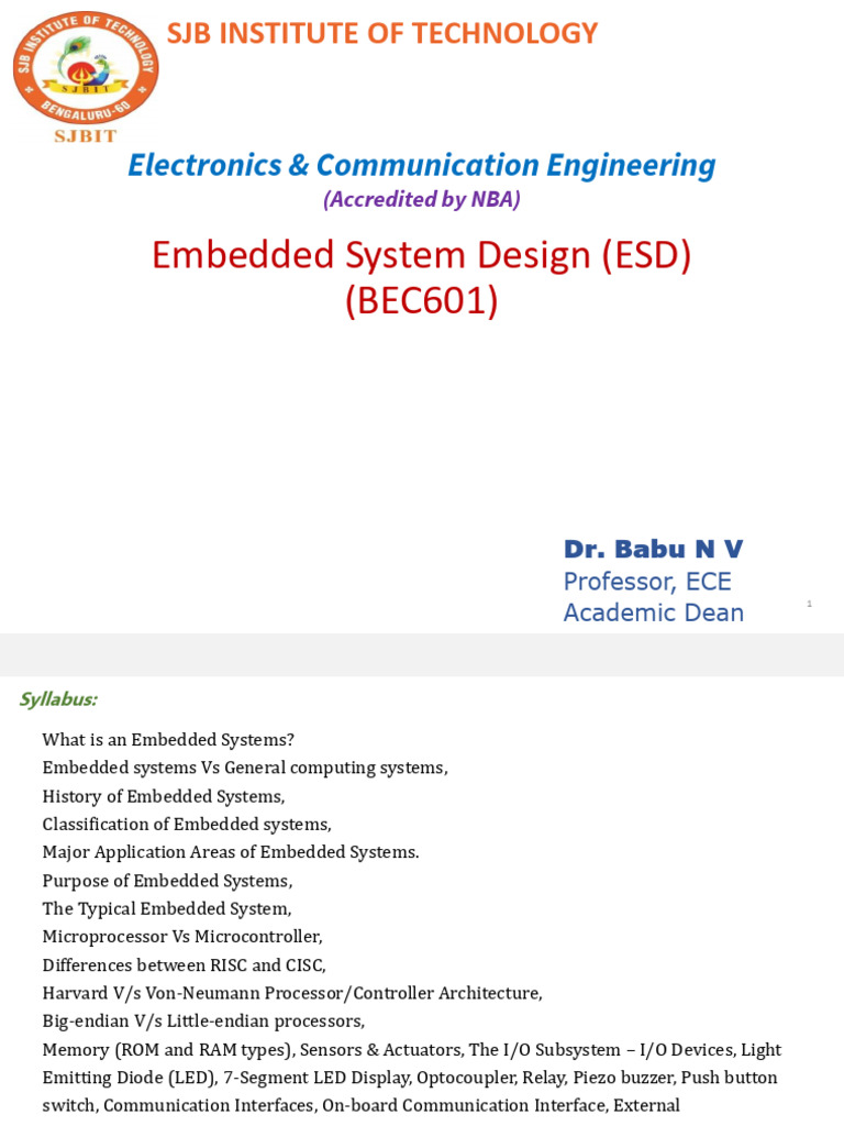20250318120345-02) BEC601 - Mod-1 - PPT - 18.3.25 | PDF | Microcontroller | Embedded System