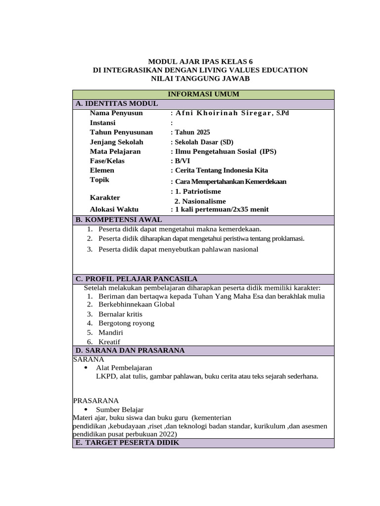 Modul Ajar IPS Afni Khoirinah Siregar | PDF