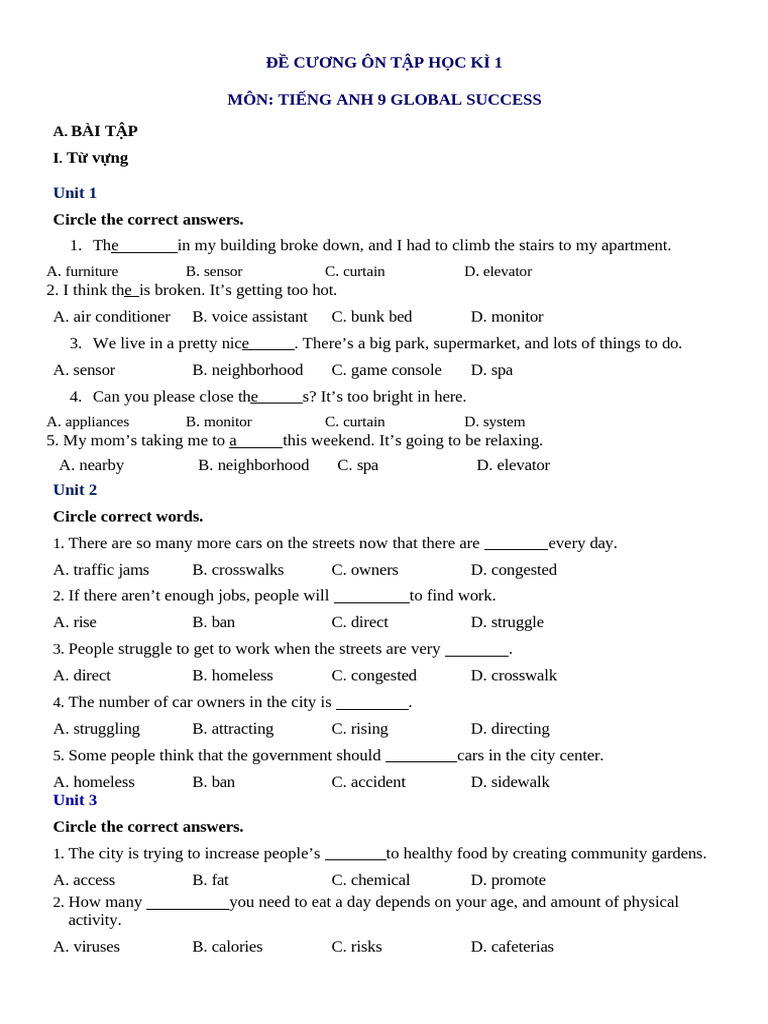 De Cuong On Tap hk1 Tieng Anh 9 Global Success Co Dap An 1732182184 | PDF