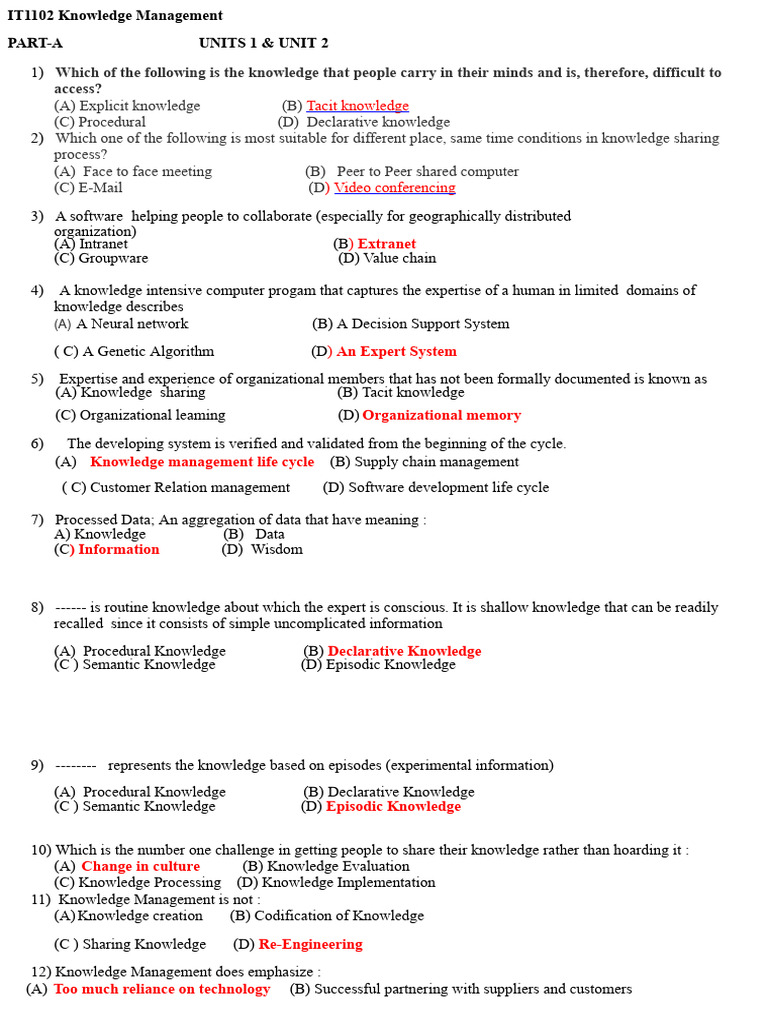MCQS IT6011 Knowledge Management | PDF | World Wide Web | Internet & Web