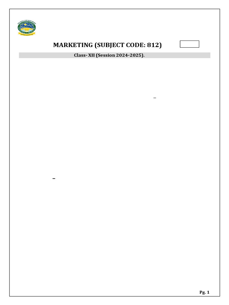 Class XII Marketing Question Paper 2024 | PDF | Marketing | Goods