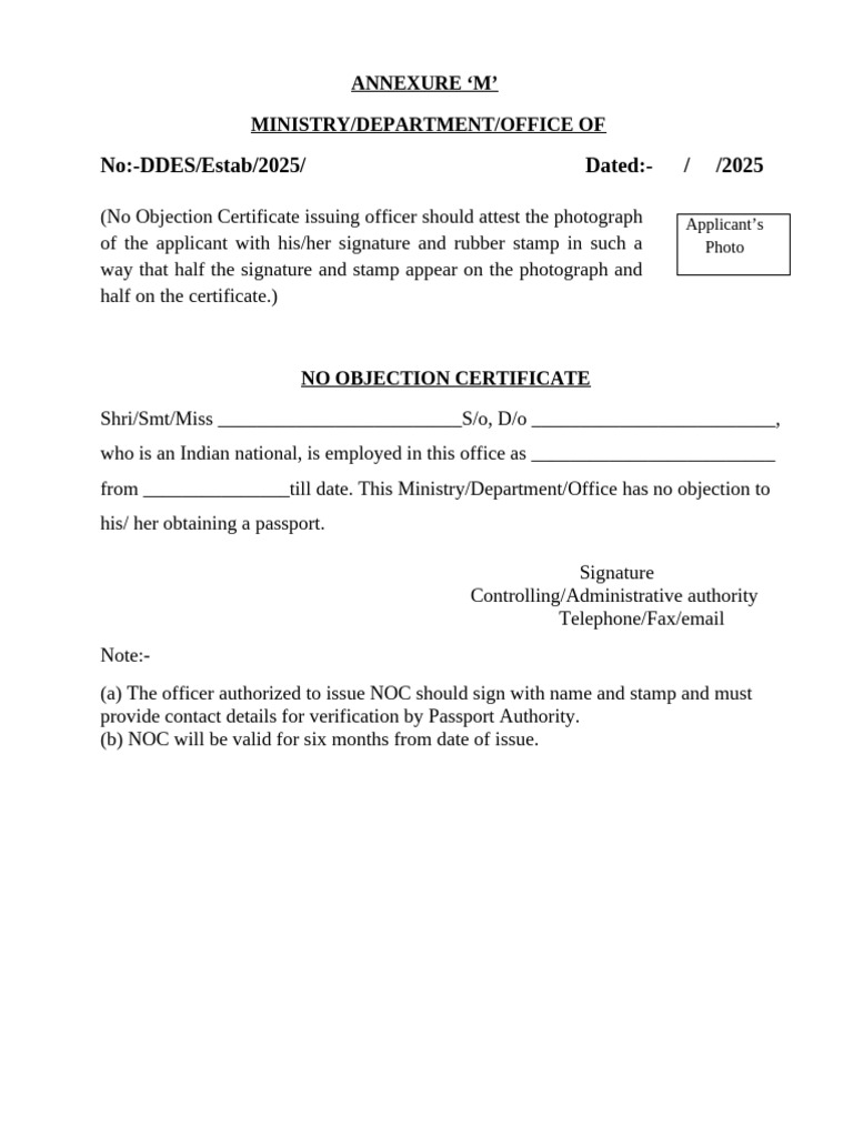 NOC Format for Government Employees | PDF