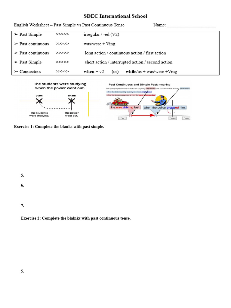 Past Simple vs Continuous Tense Worksheet | PDF