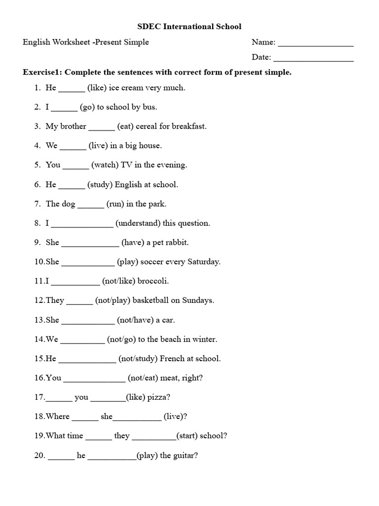 Present Simple Worksheet | PDF