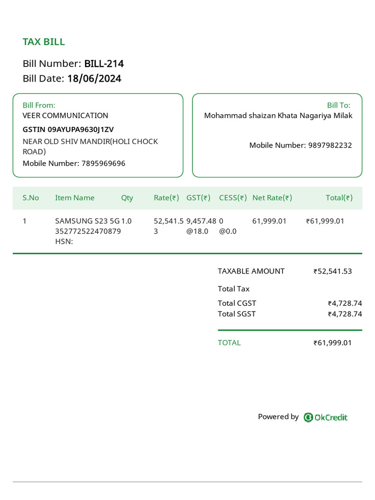 GST Bill BILL-214 | PDF