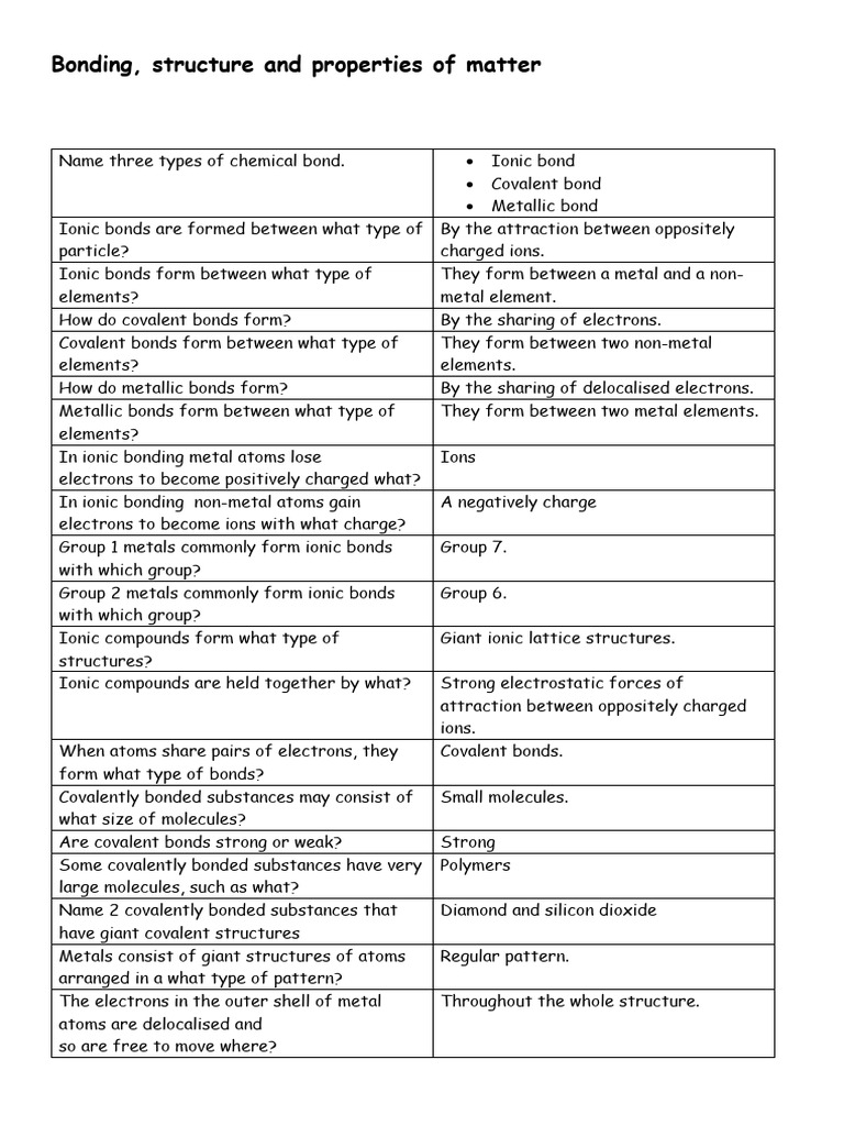 Types of Chemical Bonds and Matter Properties | PDF | Chemical Bond | Ion