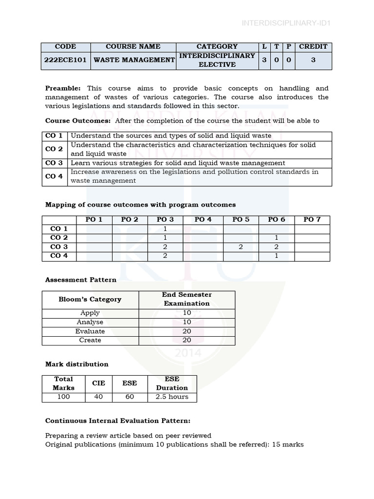 Waste Management Course Syllabus | PDF | Waste | Waste Management