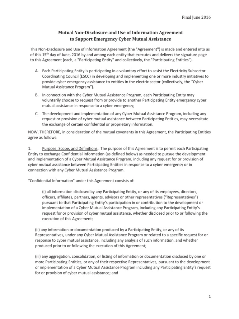 Cyber Mutual Assistance NDA | PDF | Non Disclosure Agreement ...