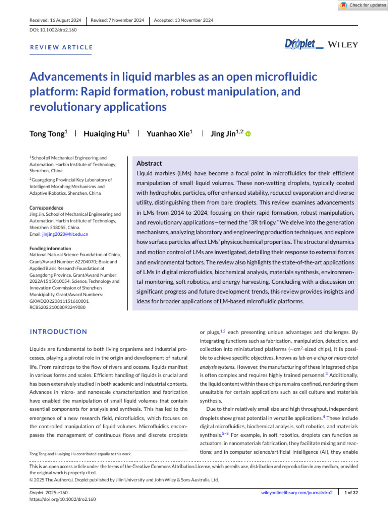 Droplet - 2025 - Tong - Advancements in liquid marbles as an open ...