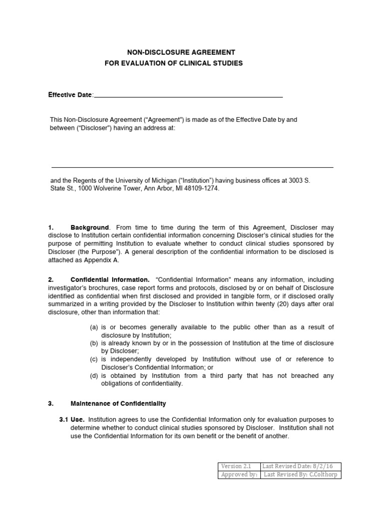 Standard Clinical Trial Nda2 | PDF | Confidentiality | Non Disclosure Agreement