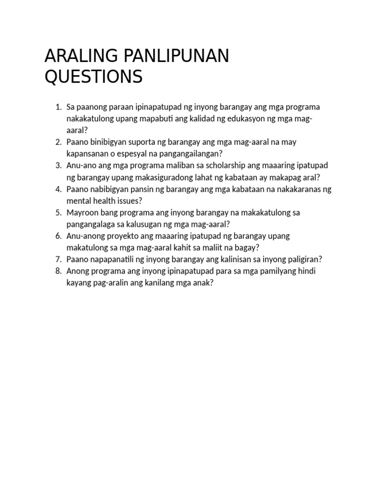 Araling Panlipunan Questions | PDF