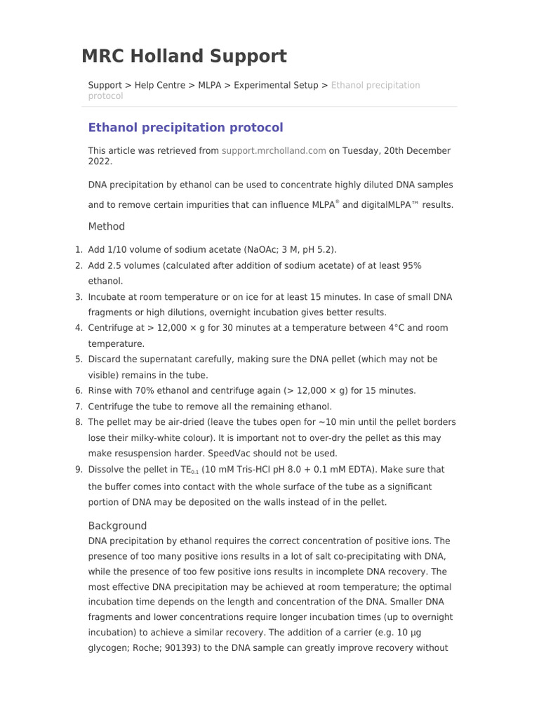 Ethanol Precipitation Protocol | PDF | Precipitation (Chemistry ...