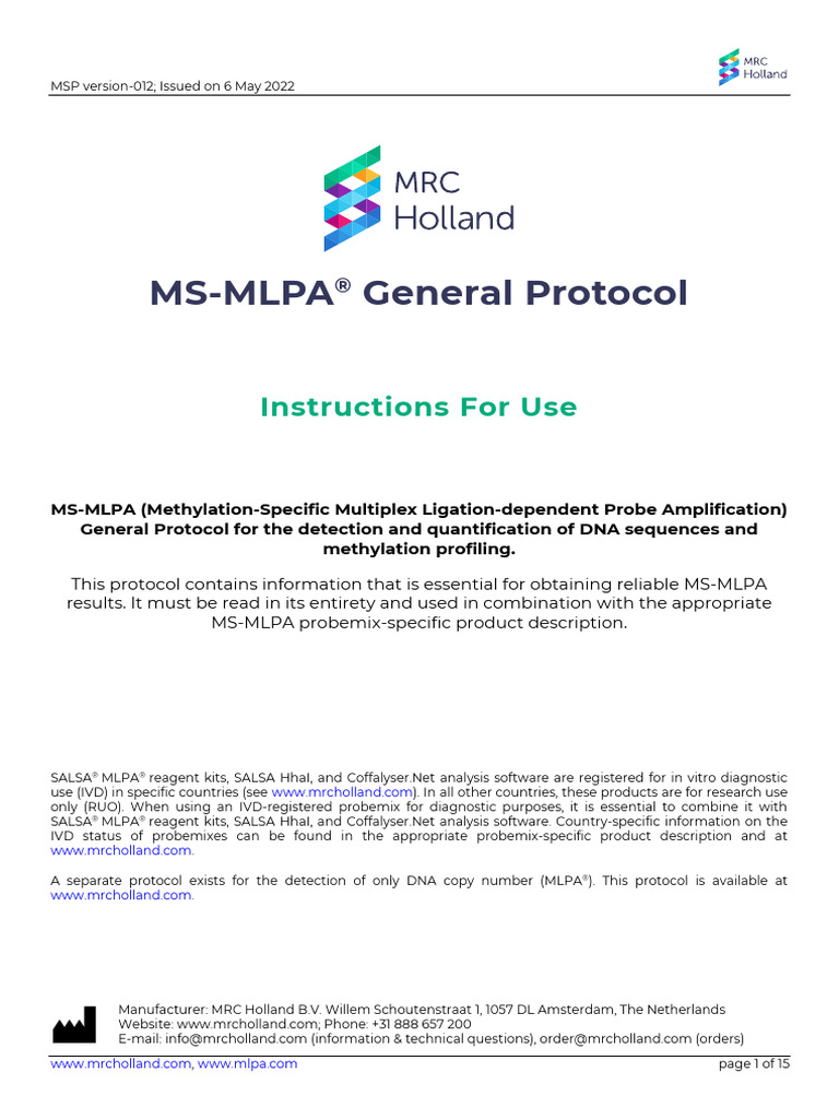 MS MLPA General Protocol MSP v012 | PDF | Polymerase Chain Reaction | Zygosity