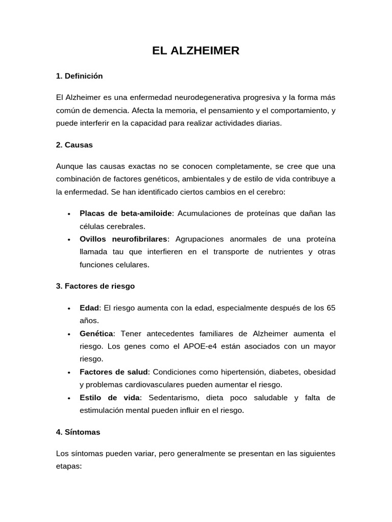 El Alzheimer | PDF | Enfermedad de Alzheimer | Enfermedades y ...