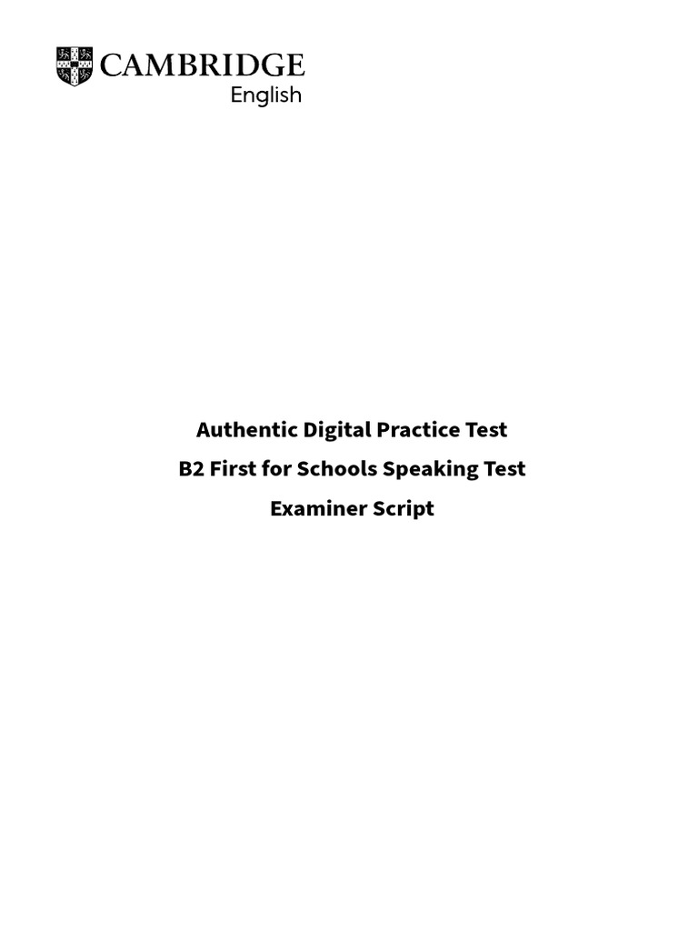 Authentic Digital Practice Test B2 First for Schools Speaking Examiner ...