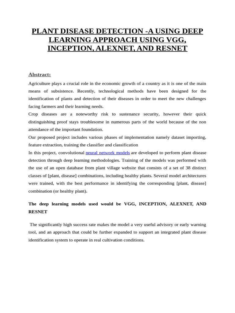 Deep Learning Based Plant Disease Synopsis | PDF