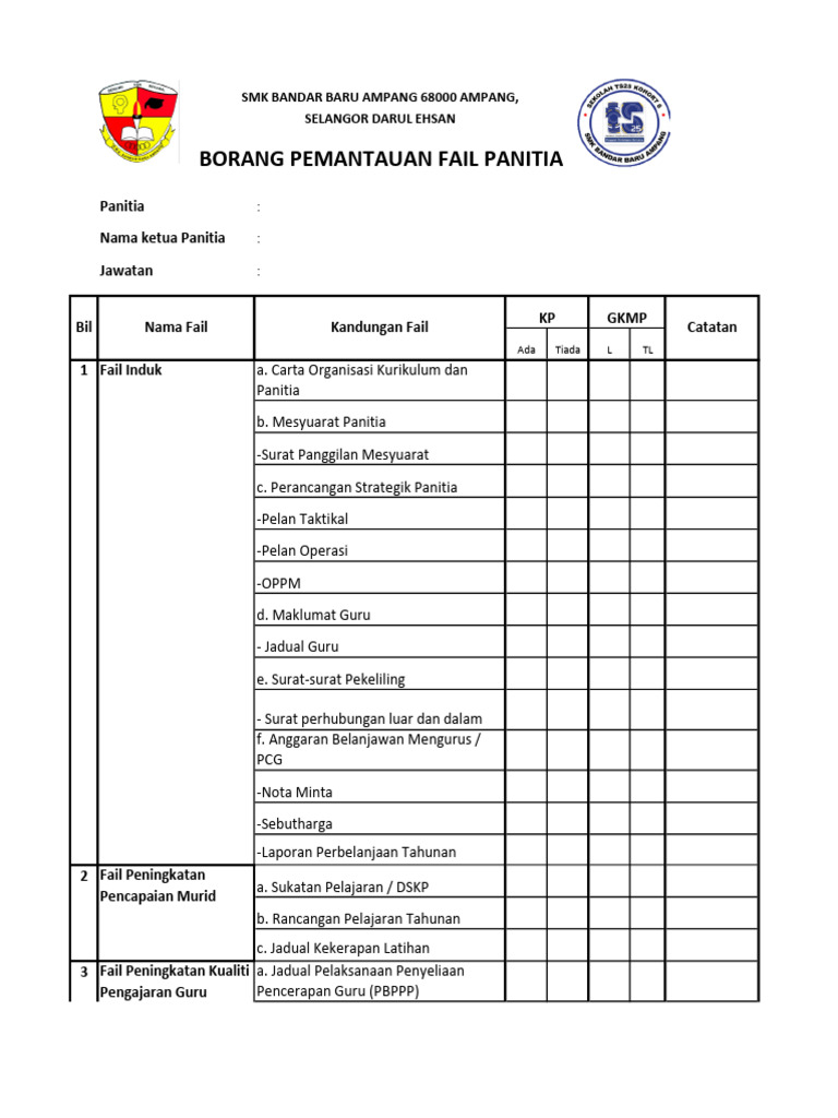 Senarai Semak Fail Panitia | PDF