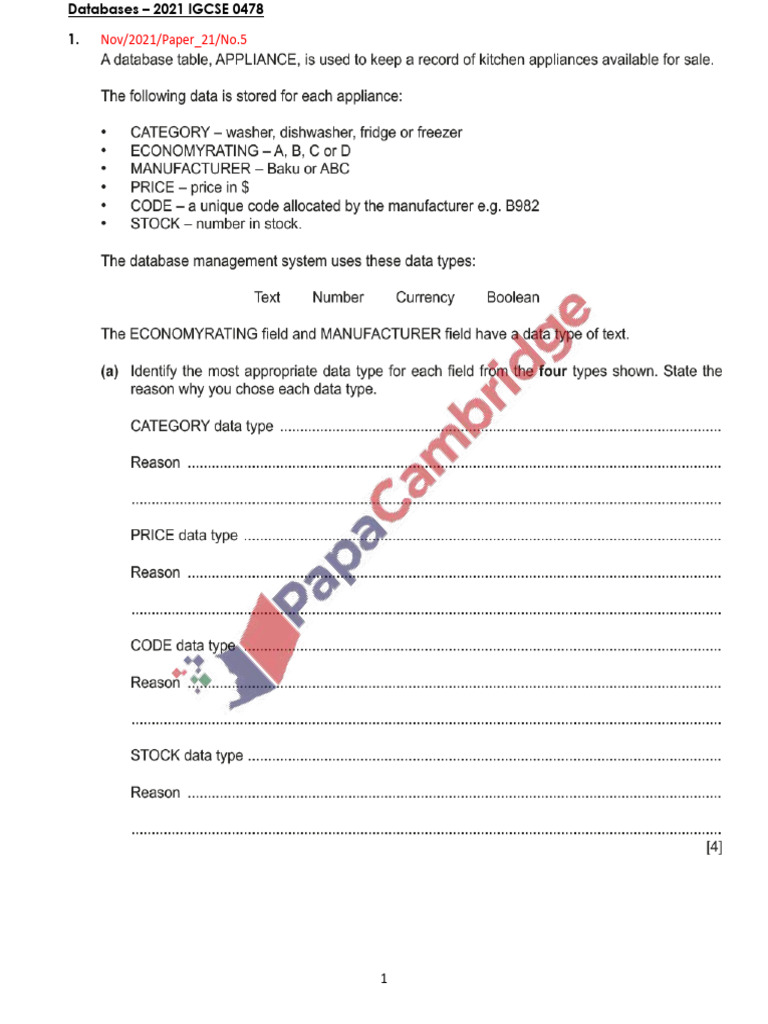 2021 Databases IGCSE 0478 | PDF