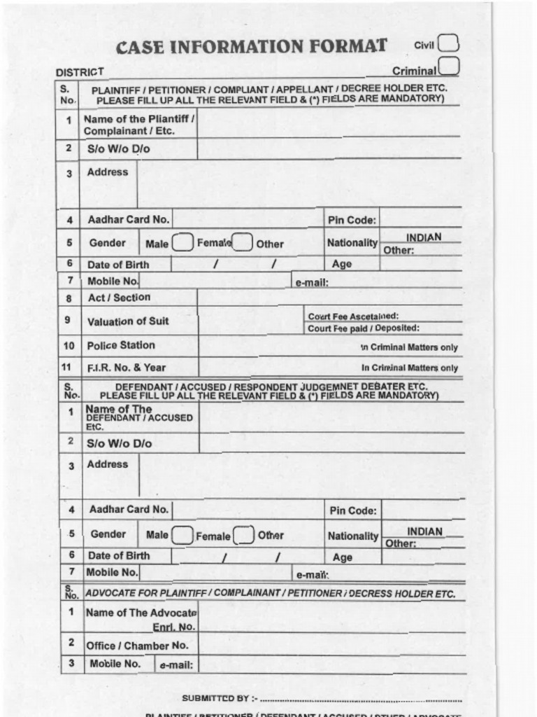 Case Information FOrmat - Checklist | PDF