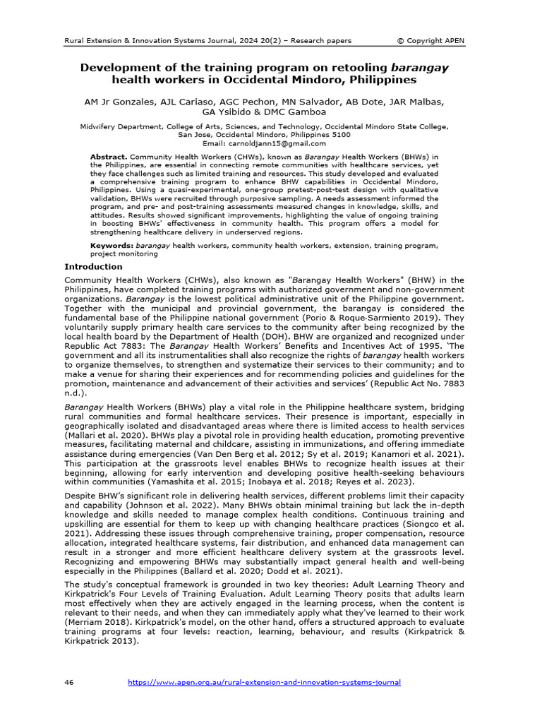 Development of The Training Program On Retooling Barangay Health ...