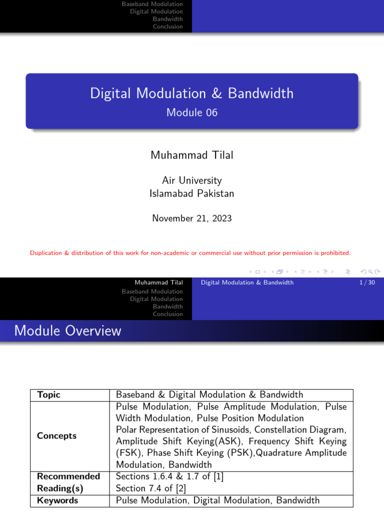 Module 06 Digital Modulation And Bandwidth Pdf Modulation Bandwidth Signal Processing