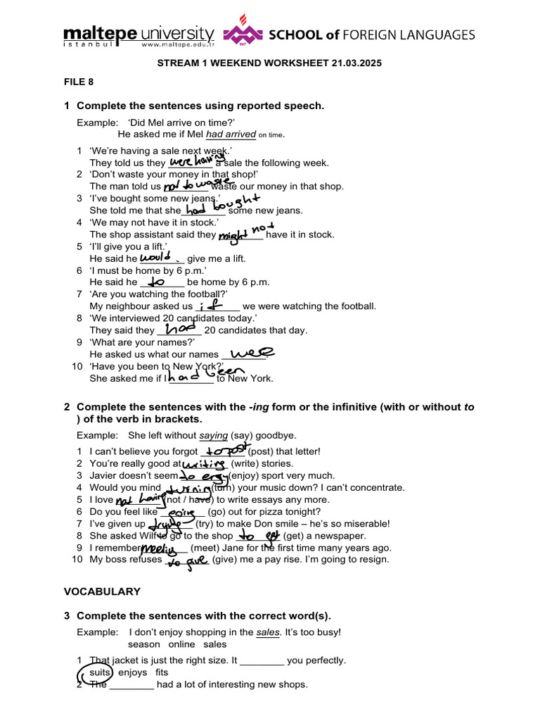Stream 1 Weekend Worksheet 21.03.2025 | PDF
