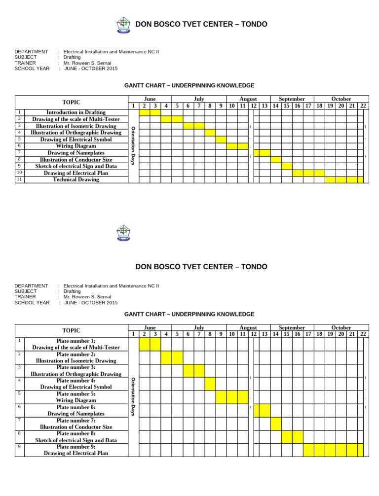 Drafting Jue to October Gannt Chart | PDF | Technical Drawing | Drawing