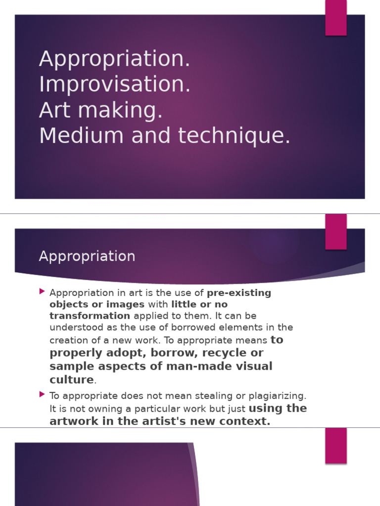 Appropriation, Art Making, Medium and Technique | PDF | Improvisation ...