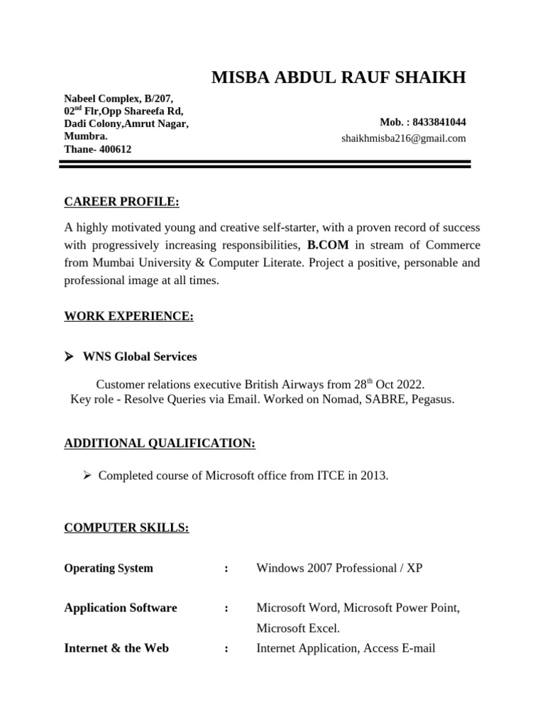 Misba Shaikh Resume 2023 | PDF