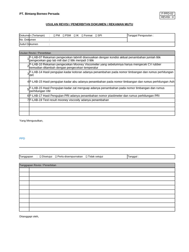 F-PPD-02 Usulan Revisi Penerbitan Dokumen Rekaman Mutu | PDF
