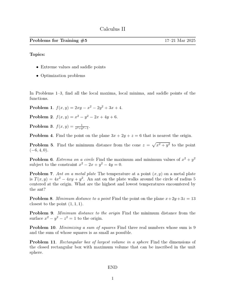 Calculus II 24-25 - Problems For Training #5 | PDF