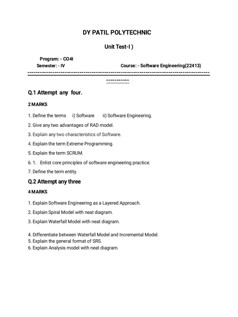 Dy Patil Polytechnic: Unit Test-I) | PDF