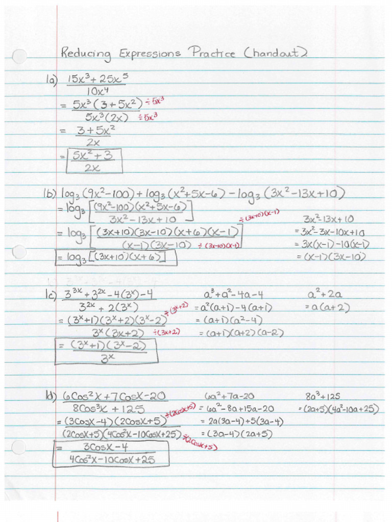 HWK SOLUTIONS - Reducing Expressions | PDF