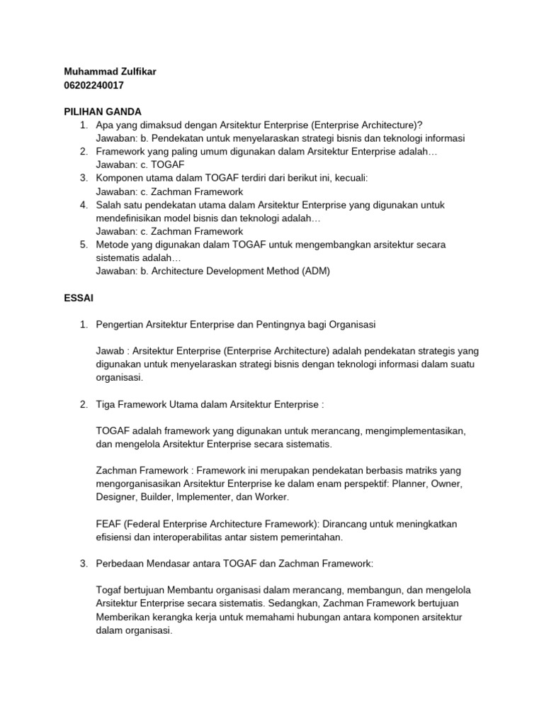 Tugas Arsitektur Enterprise Muhammad Zulfikar 06202240017 | PDF